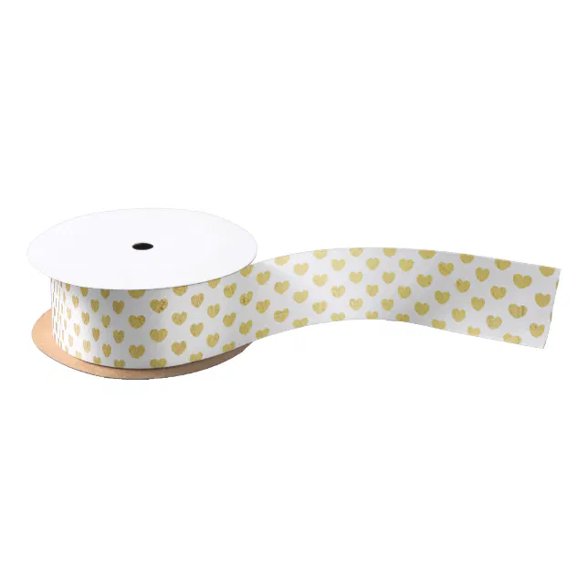 Gold Metallic hearts pattern Satin Ribbon | Zazzle