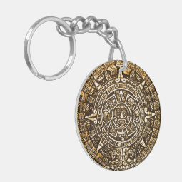 Gold Metallic Look Aztec Calender Key Chain | Zazzle