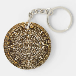 Gold Metallic Look Aztec Calender Key Chain | Zazzle