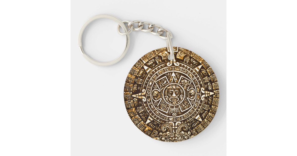 Gold Metallic Look Aztec Calender Key Chain | Zazzle