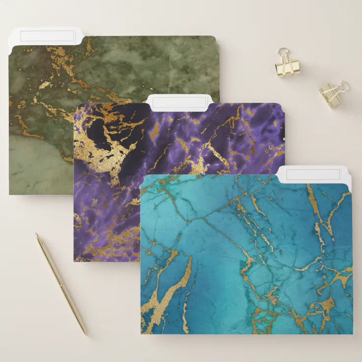 Gold Metallic Marble Colorful Fun File Folder | Zazzle
