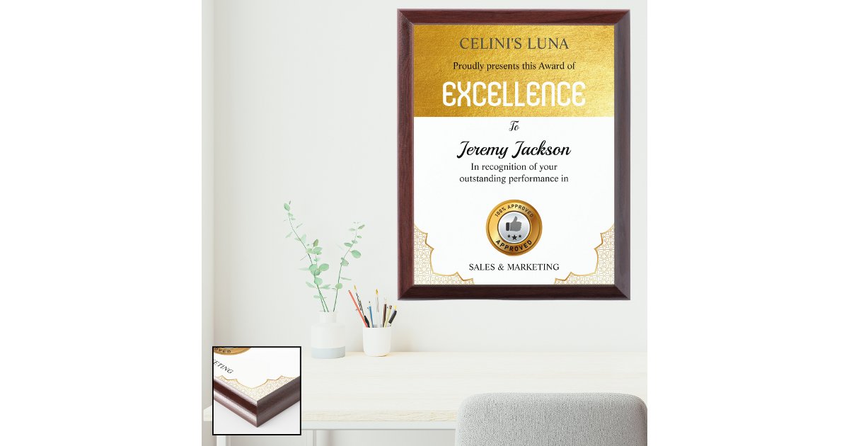 Gold Metallic Minimal Logo Award of Excellence Plaque | Zazzle