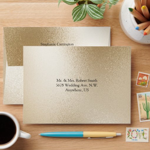 Gold Metallic Modern Elegant Chic Stylish Wedding Envelope | Zazzle