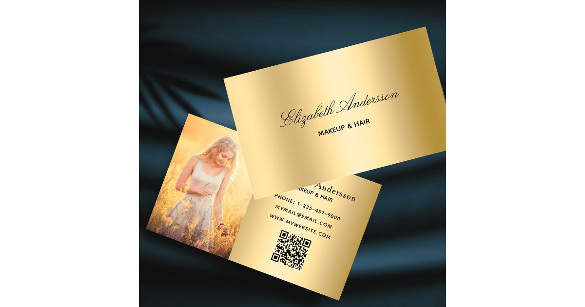 Gold metallic photo qr code elegant business card | Zazzle