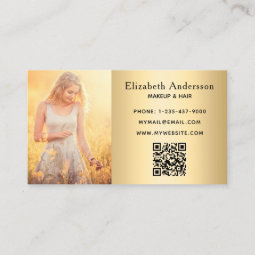 Gold metallic photo qr code elegant business card | Zazzle