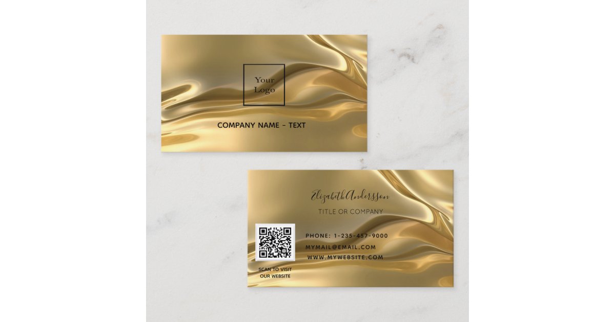 Gold metallic qr code logo business card | Zazzle