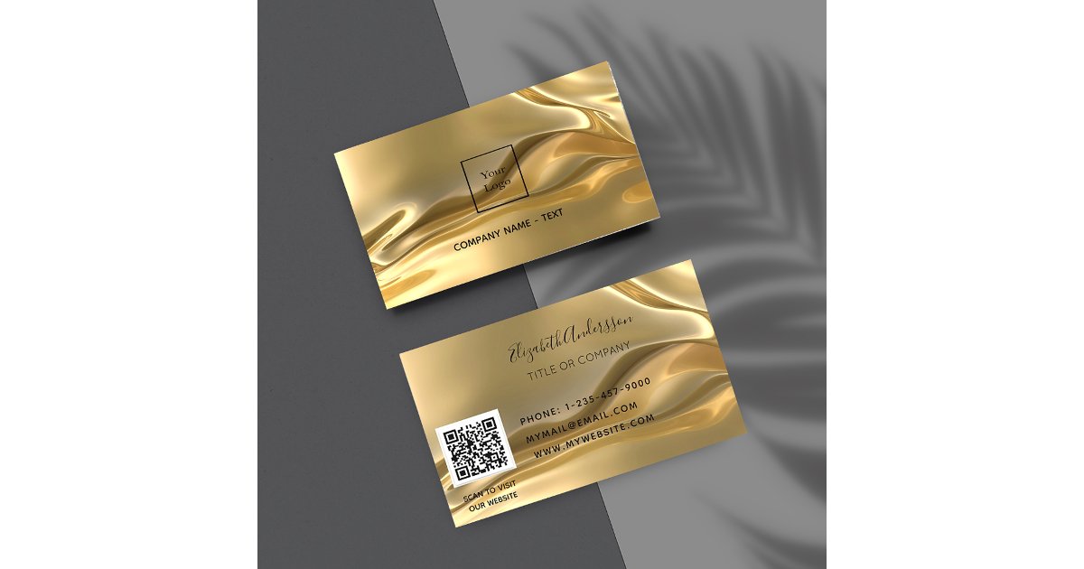 Gold metallic qr code logo business card | Zazzle