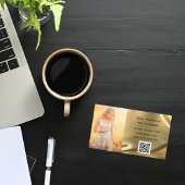 Gold metallic qr code logo employee photo business card | Zazzle