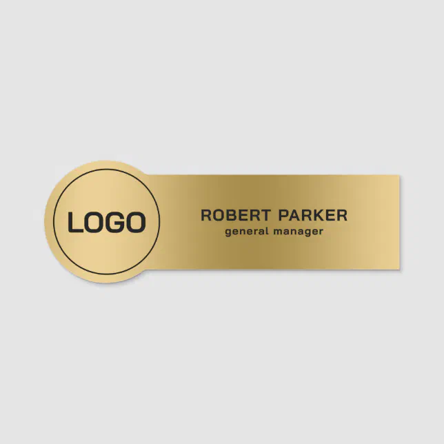 Gold Metallic Texture Logo Name Tag | Zazzle