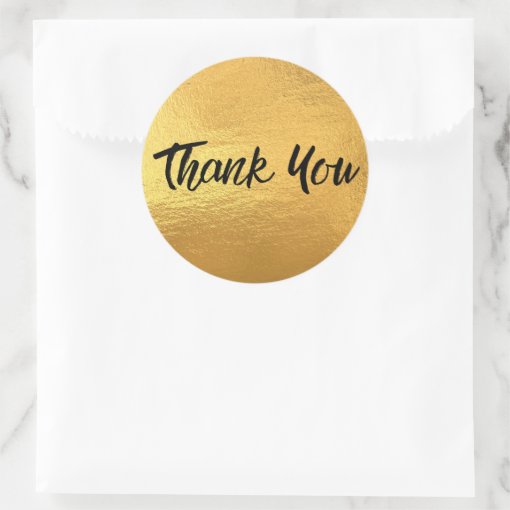 Gold Metallic Trendy Thank You Classic Round Sticker | Zazzle