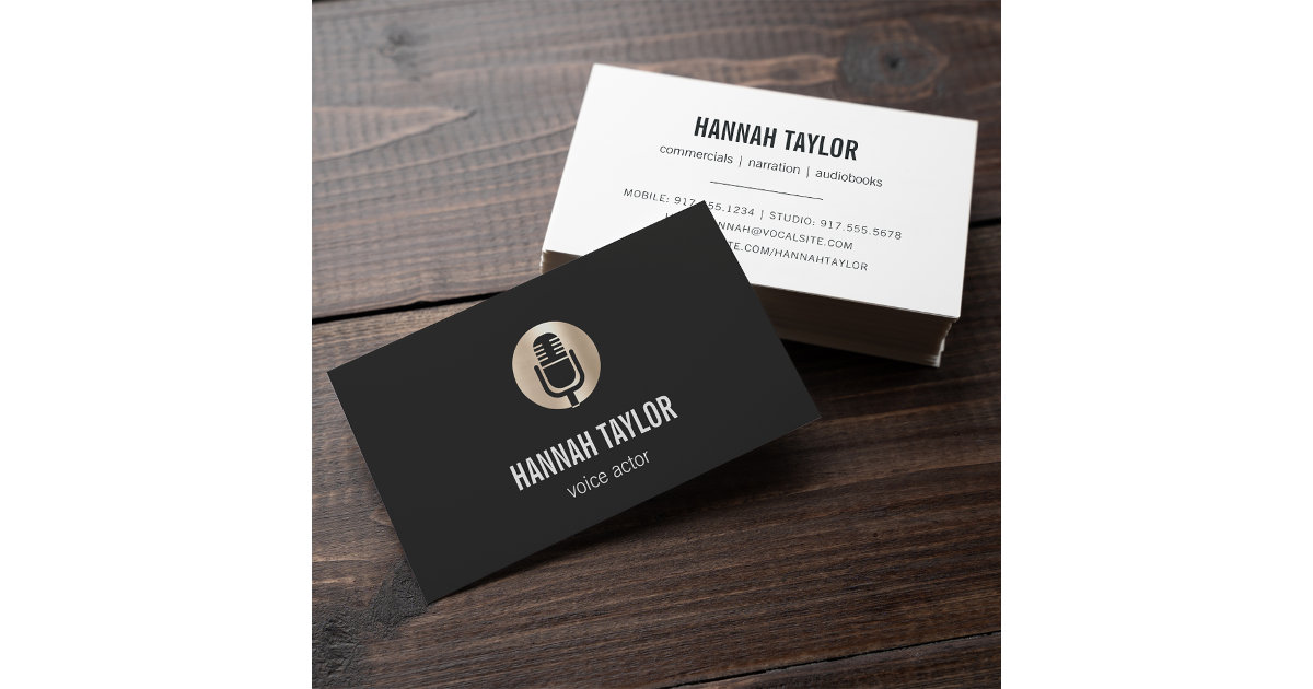 Gold Microphone Voice Actor Business Card | Zazzle