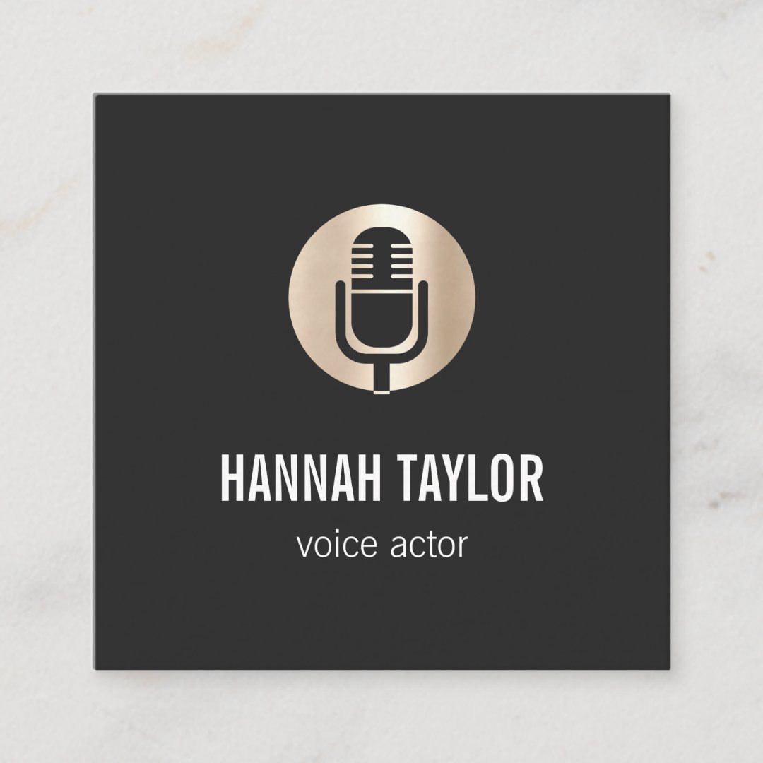 Gold Microphone Voice Actor Square Business Card | Zazzle