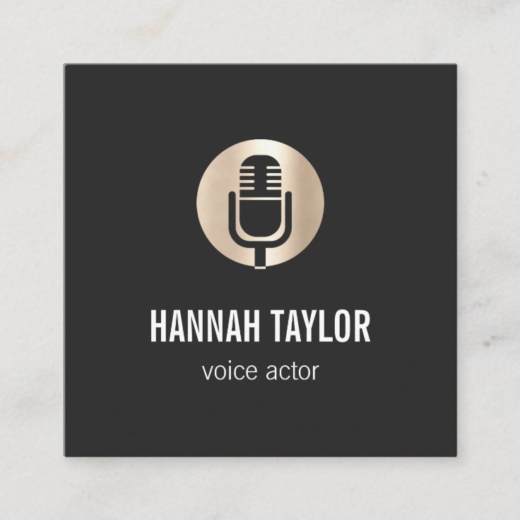 Gold Microphone Voice Actor Square Business Card | Zazzle