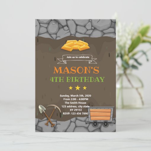 Gold mine birthday theme Invitation | Zazzle