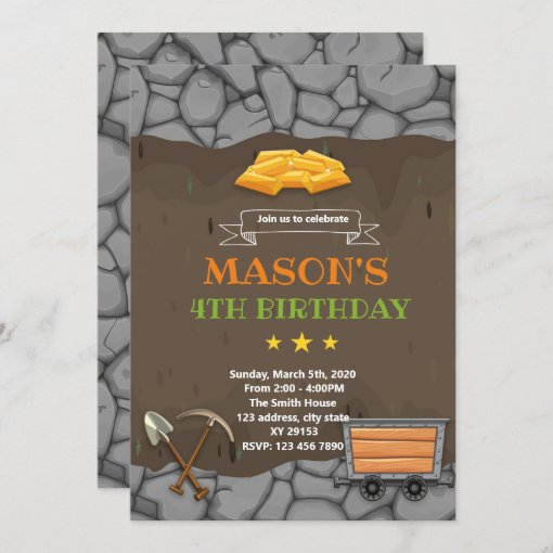 Gold mine birthday theme Invitation | Zazzle