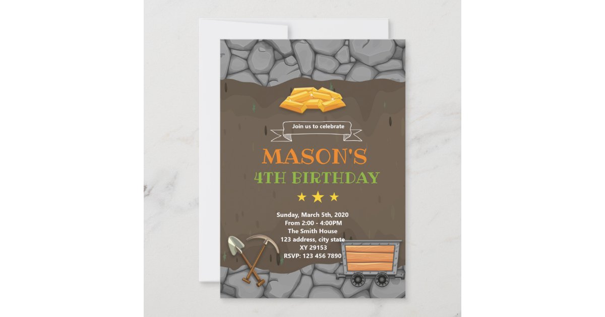 Gold mine birthday theme Invitation | Zazzle
