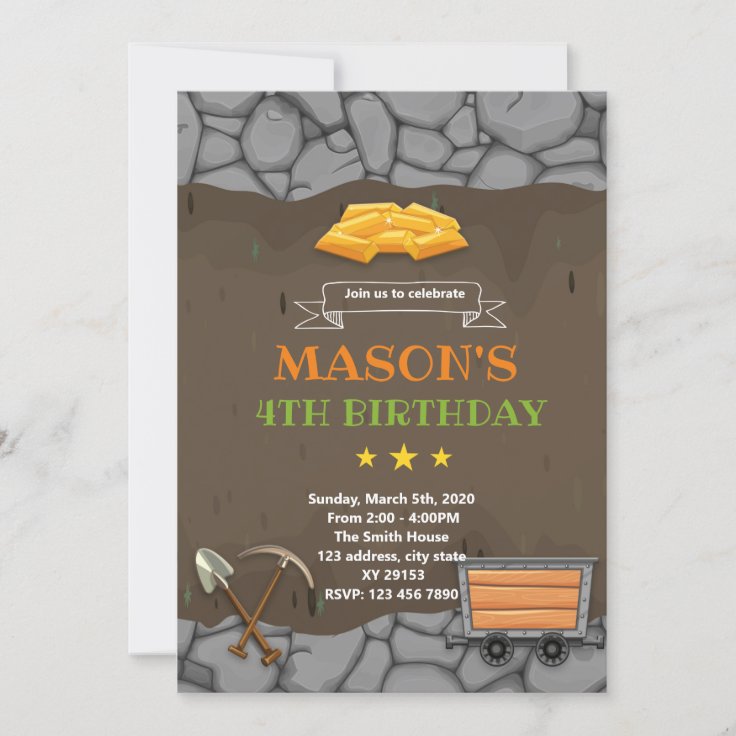 Gold mine birthday theme Invitation | Zazzle