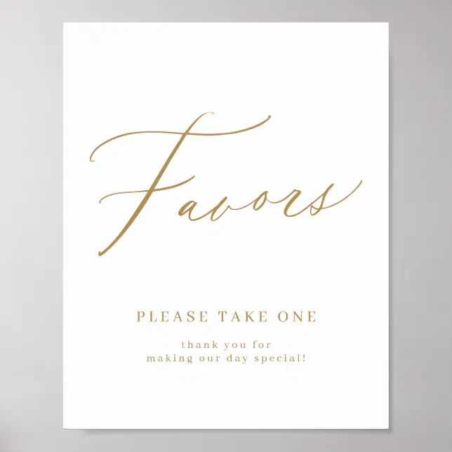 Gold minimal script wedding favors please take one poster | Zazzle
