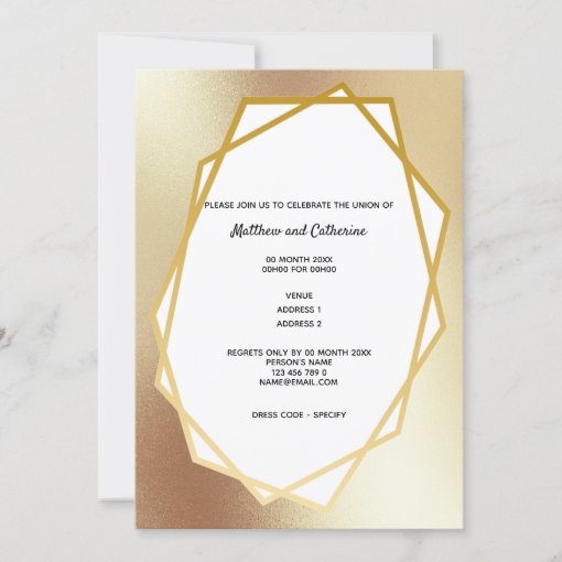 Gold minimalist plain geometric frame hexagonal invitation | Zazzle