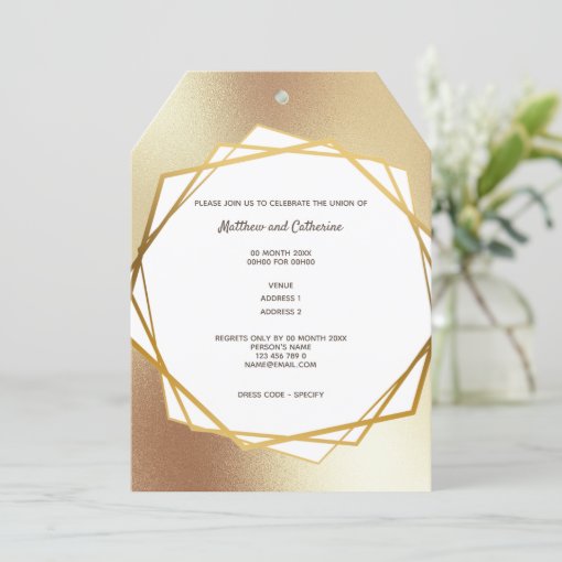 Gold minimalist plain geometric hexagon tag chic invitation | Zazzle