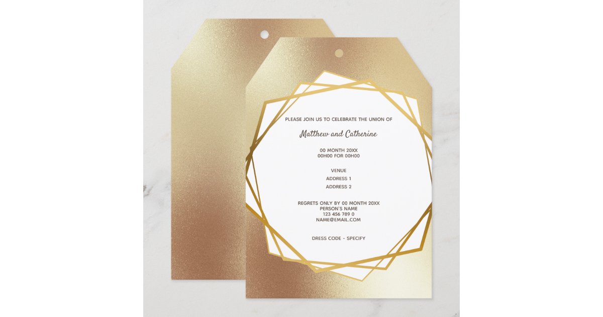 Gold minimalist plain geometric hexagon tag chic invitation | Zazzle