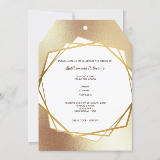 Gold minimalist plain geometric hexagon tag chic invitation | Zazzle