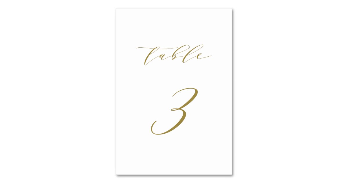Gold Minimalist Script Wedding Table 3 Table Number | Zazzle