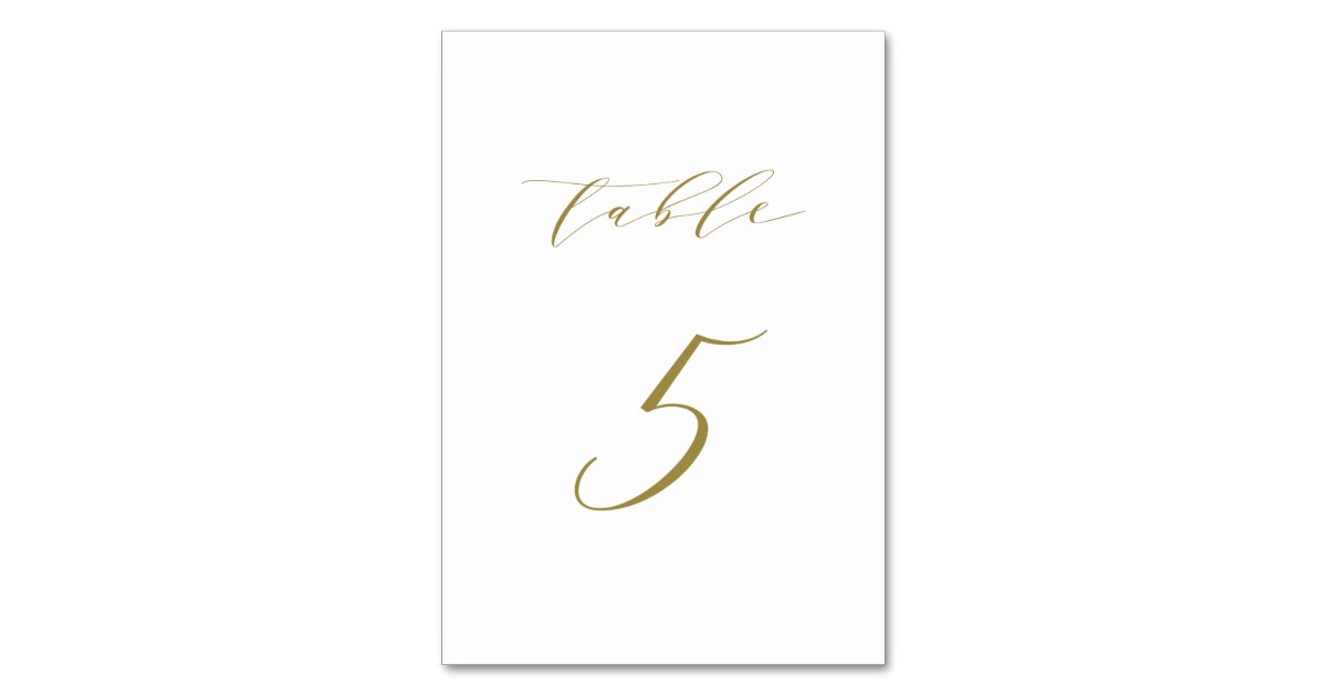 Gold Minimalist Script Wedding Table 5 Table Number | Zazzle