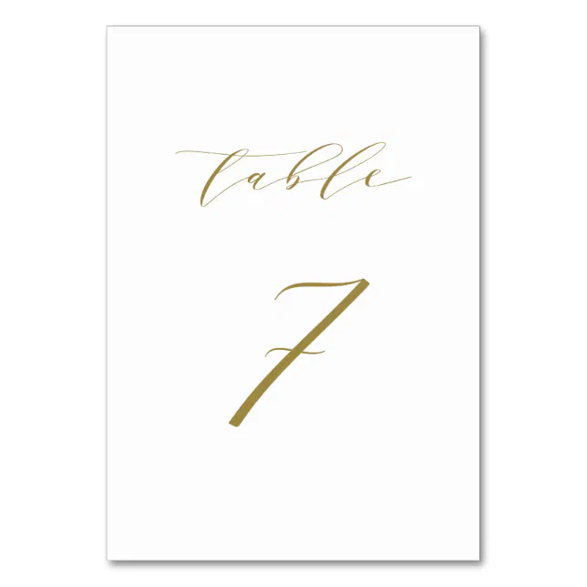 Gold Minimalist Script Wedding Table 7 Table Number | Zazzle