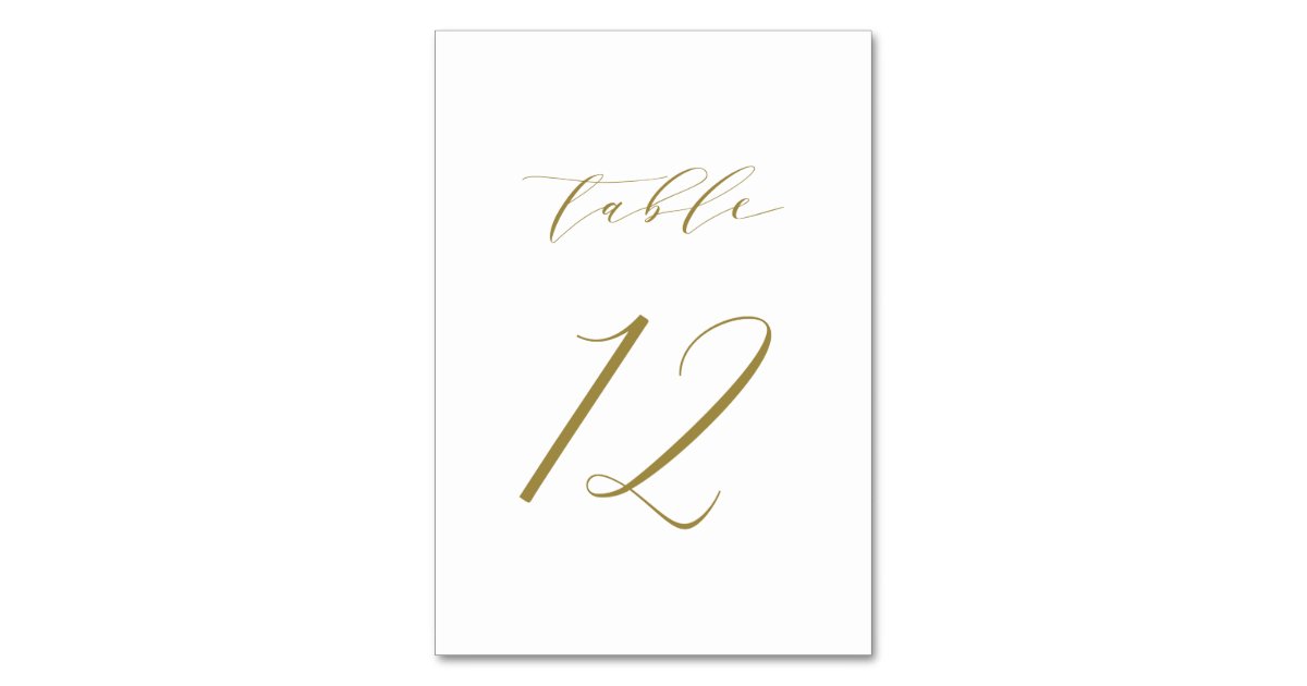 Gold Minimalist Script Wedding Table Number 12 | Zazzle