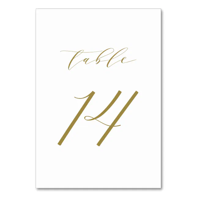Gold Minimalist Script Wedding Table Number 14 | Zazzle