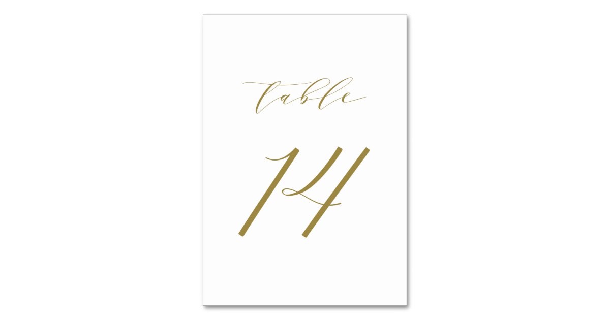 Gold Minimalist Script Wedding Table Number 14 | Zazzle
