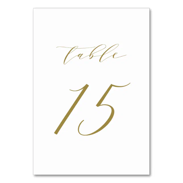 Gold Minimalist Script Wedding Table Number 15 | Zazzle