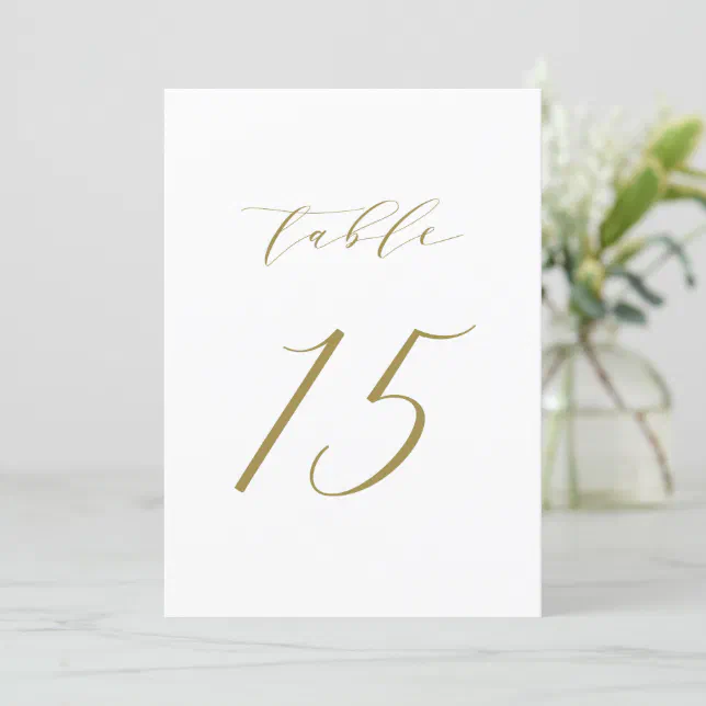 Gold Minimalist Script Wedding Table Number 15 | Zazzle
