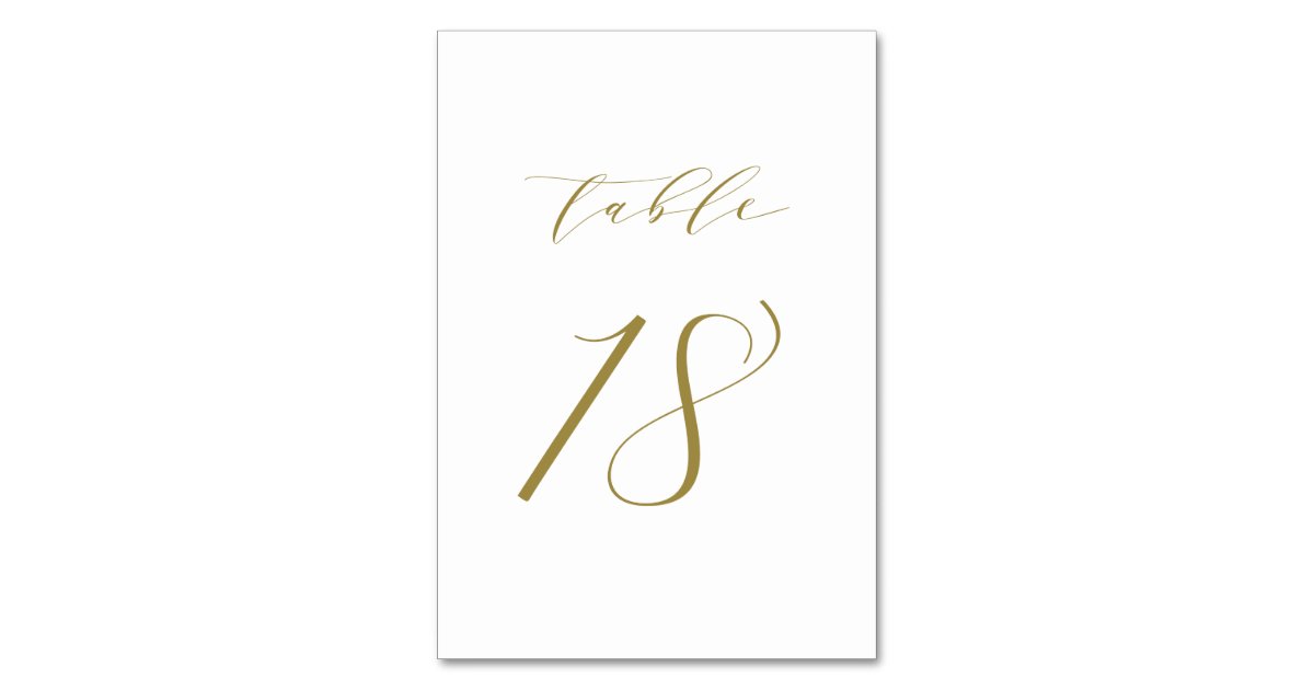 Gold Minimalist Script Wedding Table Number 18 | Zazzle