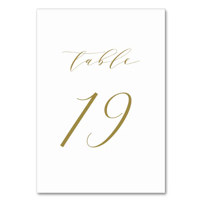 Gold Minimalist Script Wedding Table Number 19 | Zazzle