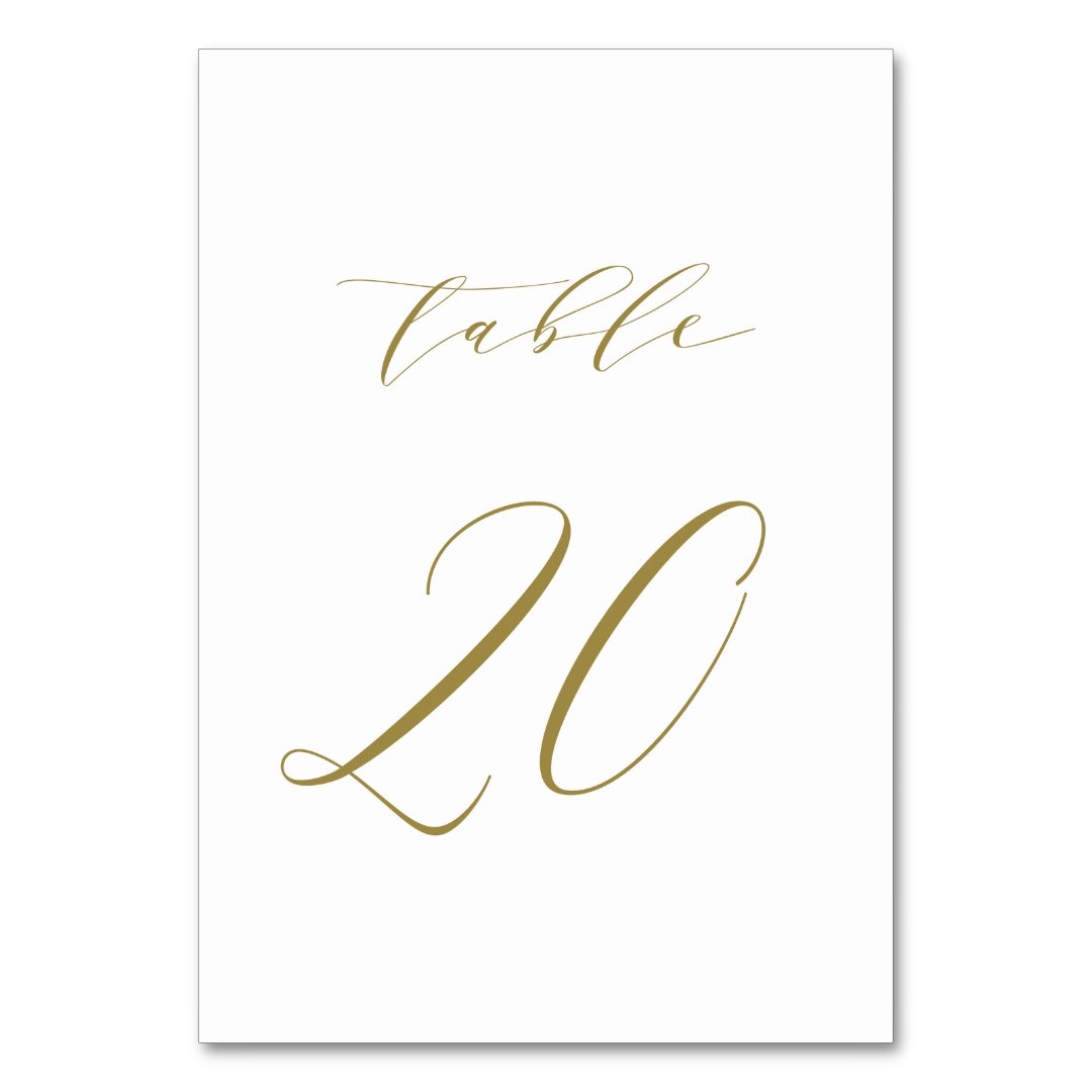 Gold Minimalist Script Wedding Table Number 20 | Zazzle