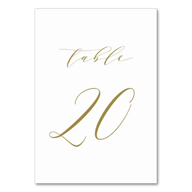 Gold Minimalist Script Wedding Table Number 20 | Zazzle