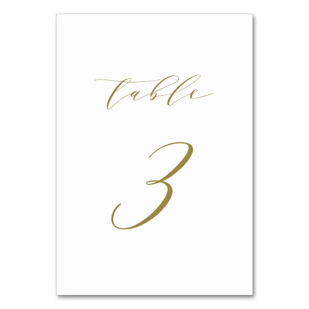 Gold Minimalist Script Wedding Table Number 3 | Zazzle