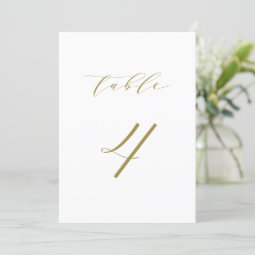 Gold Minimalist Script Wedding Table Number 4 | Zazzle