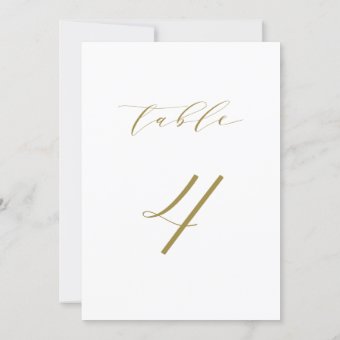 Gold Minimalist Script Wedding Table Number 4 | Zazzle