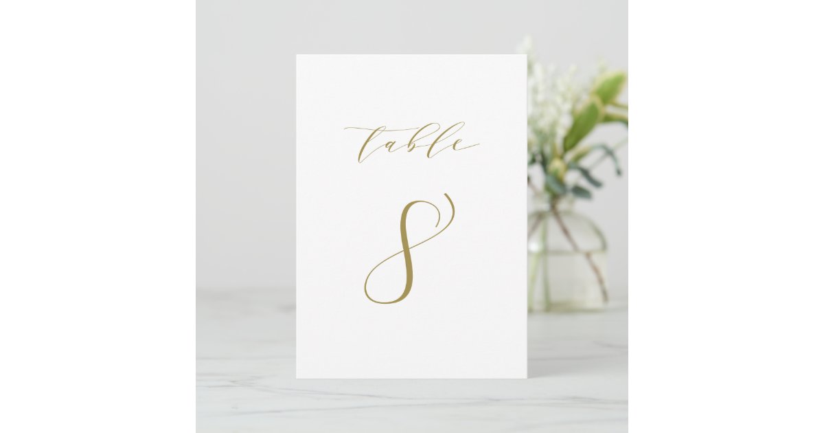 Gold Minimalist Script Wedding Table Number 8 | Zazzle