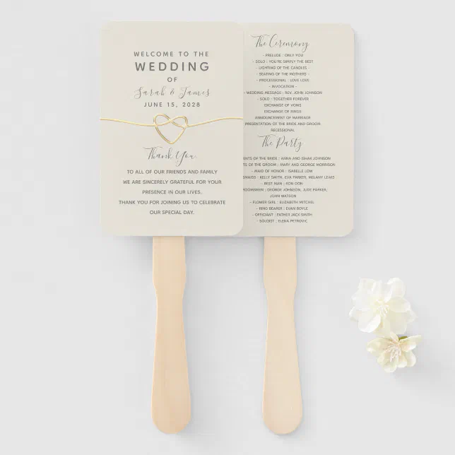 Gold Minimalist Wedding Program Hand Fan | Zazzle