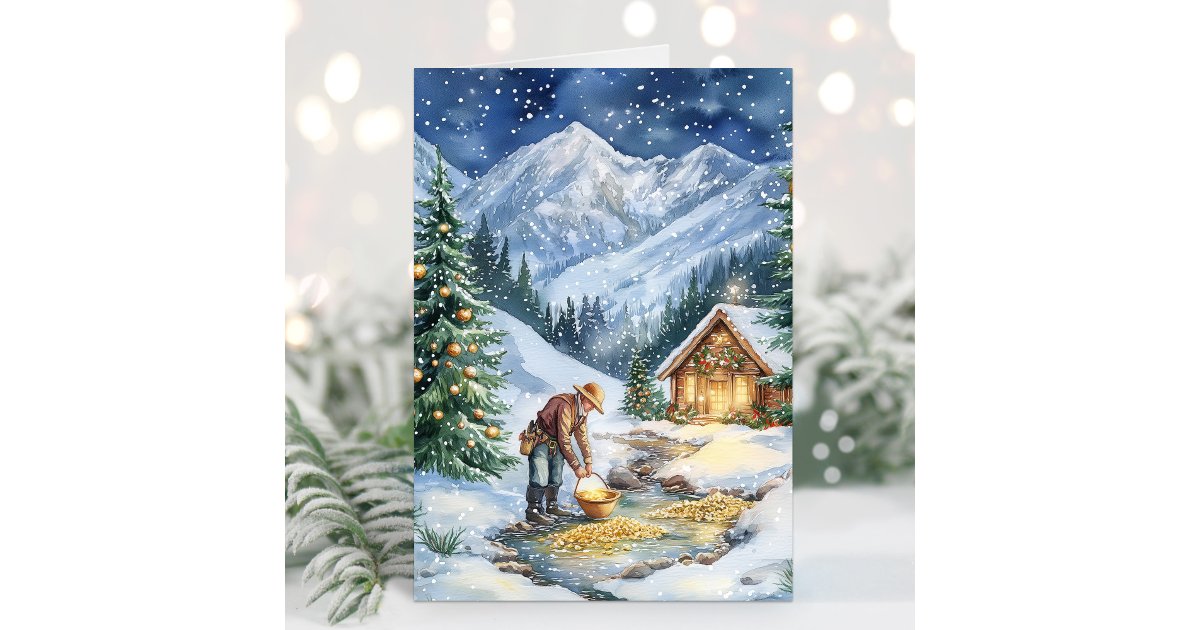 Gold Mining Gold Panning Christmas Card | Zazzle