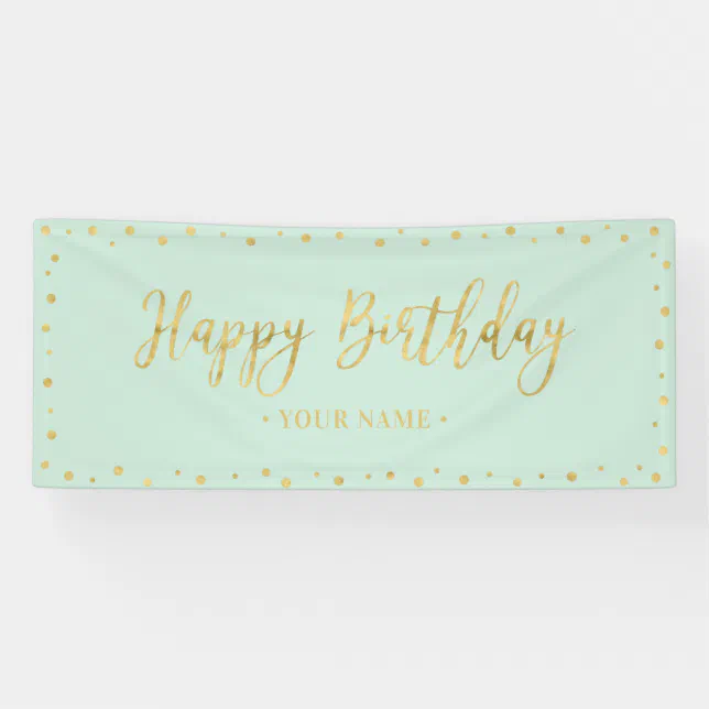 Gold & Mint Happy Birthday Party Banner | Zazzle