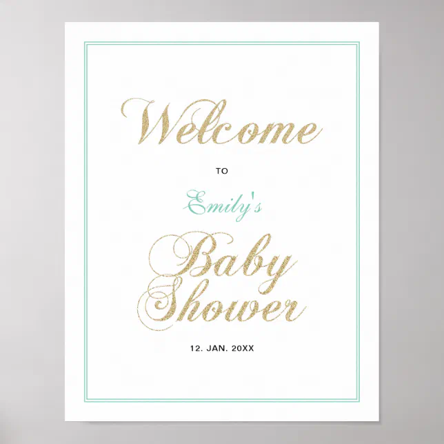Gold & Mint | Modern Boy Baby Shower Welcome Sign | Zazzle