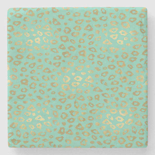 Gold Mint Ombre Leopard Print Stone Coaster | Zazzle