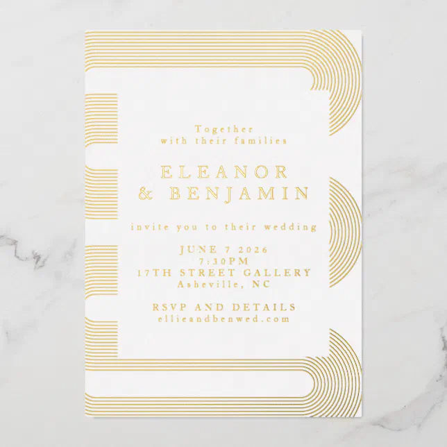Gold Modern Abstract Lines Elegant Wedding Foil Invitation | Zazzle