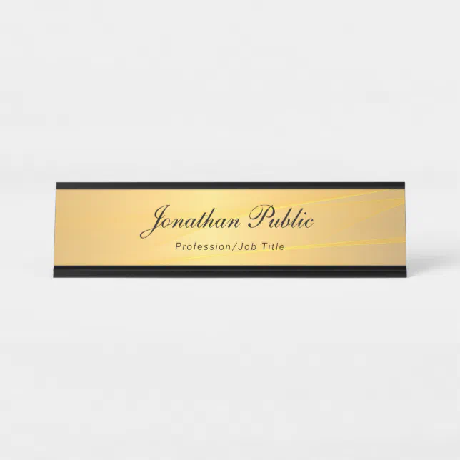 Gold Modern Calligraphy Text Name Template Elegant Desk Name Plate | Zazzle