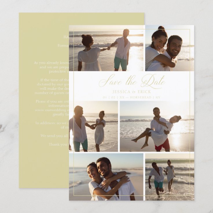 Gold Modern Chic Collage 6 Photos Couple Wedding | Zazzle